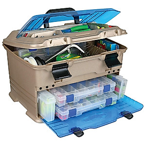 Flambeau Outdoors T5P Pro Multiloader Tackle Box, Fishing Organizer with Tuff Tainer Boxes, Zerust Anti-Corrosion Technology - Clear Blue/Gold