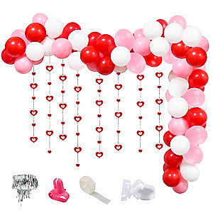 Valentines Day Balloon Arch Garland, Valentines Red Pink White Heart Balloon with Bling Bling Hanging Swirl for Sweetheart Wedding Bridal Shower Valentines Day Anniversary Engagement Party Decorations