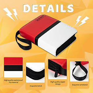 Jravkfi 4 Pocket Trading Card Binder,400 Pockets Trading Card Collection Book with Sleevese,3-ring Zipper Sports Card Album with 50 Removable Double-Sided Card Holder for Standard Size Cards(Red)