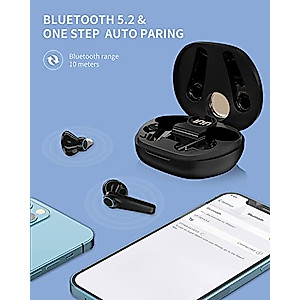 JOYHOOSH Wireless Bluetooth Earbuds, Bluetooth 5.2 Wireless Ear Buds with Charging Case Stereo Sound Earphones Wireless Headphones with Microphone 35H Playtime & Power Display IPX6 Waterproof (Black)