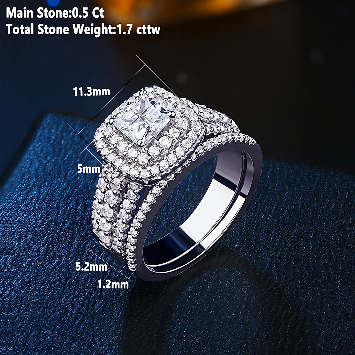 Newshe Wedding Rings for Women Engagement Ring Sets Sterling Silver Cz 1.7Ct Princess Cross Size 7