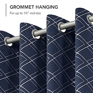 Deconovo Sliding Glass Door Curtains (52x108 Inch, Navy Blue/Silver, 2 Panels) Light Blocking Panels, Thermal Drapes, Silver Patterned Window Treatments