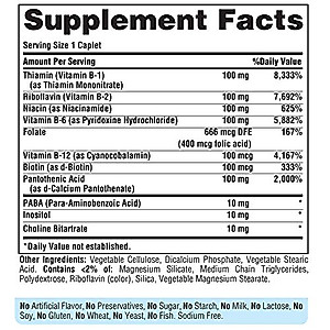 Puritan's Pride -100 Complex Timed Release Supports Energy Metabolism, Caplets, Vitamin B, 250 Count