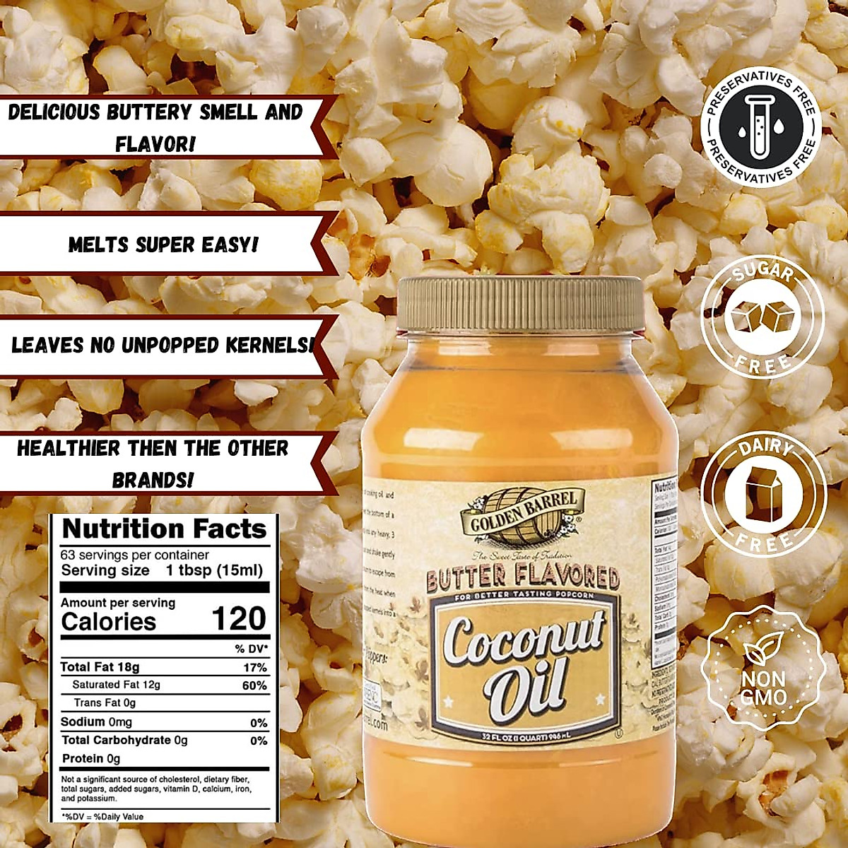 The Theater Popcorn Kit - Flavacol popcorn seasoning salt (35 oz) & Golden Barrel Butter Flavored Coconut Oil (32 oz) - Real Theater Ingredients, No Dairy, Gluten Free/Vegan, Non-GMO, Kosher