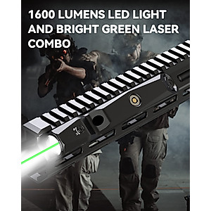 Votatu M9L-G 1600 Lumens Light Laser Combo Compatible with M-Lok Rail Surface, Tactical Flashlight and Green Laser Sight for Rifle, Strobe Function, Magnetic Rechargeable