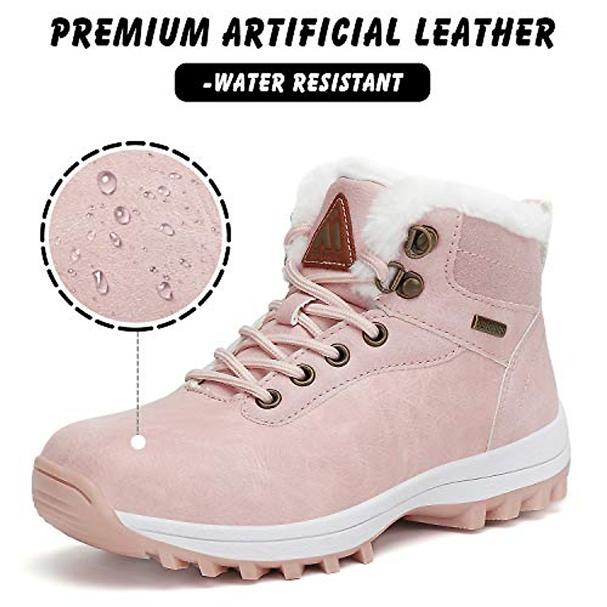 Mishansha Boy's Girl's Winter Snow Boots Waterproof Kids Hiking Boots Cold Weather Outdoor Fur Lined Warm Walking Boot Shoes Light Pink 2 Little Kid