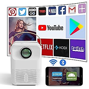 Mini Wireless 2.4/5G WiFi Projector for Phone, Portable Bilateral Bluetooth Projector with HiFi Speaker for Indoor Outdoor Movie, Smart Home Android Projector for Netflix YouTube Disney+ Spotify Hulu