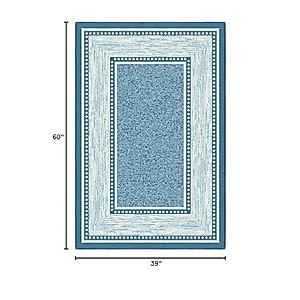 Ottomanson Ottohome Non-Slip Rubberback Bordered Design 3x5 Indoor Area Rug, 3'3" x 5', Turquoise