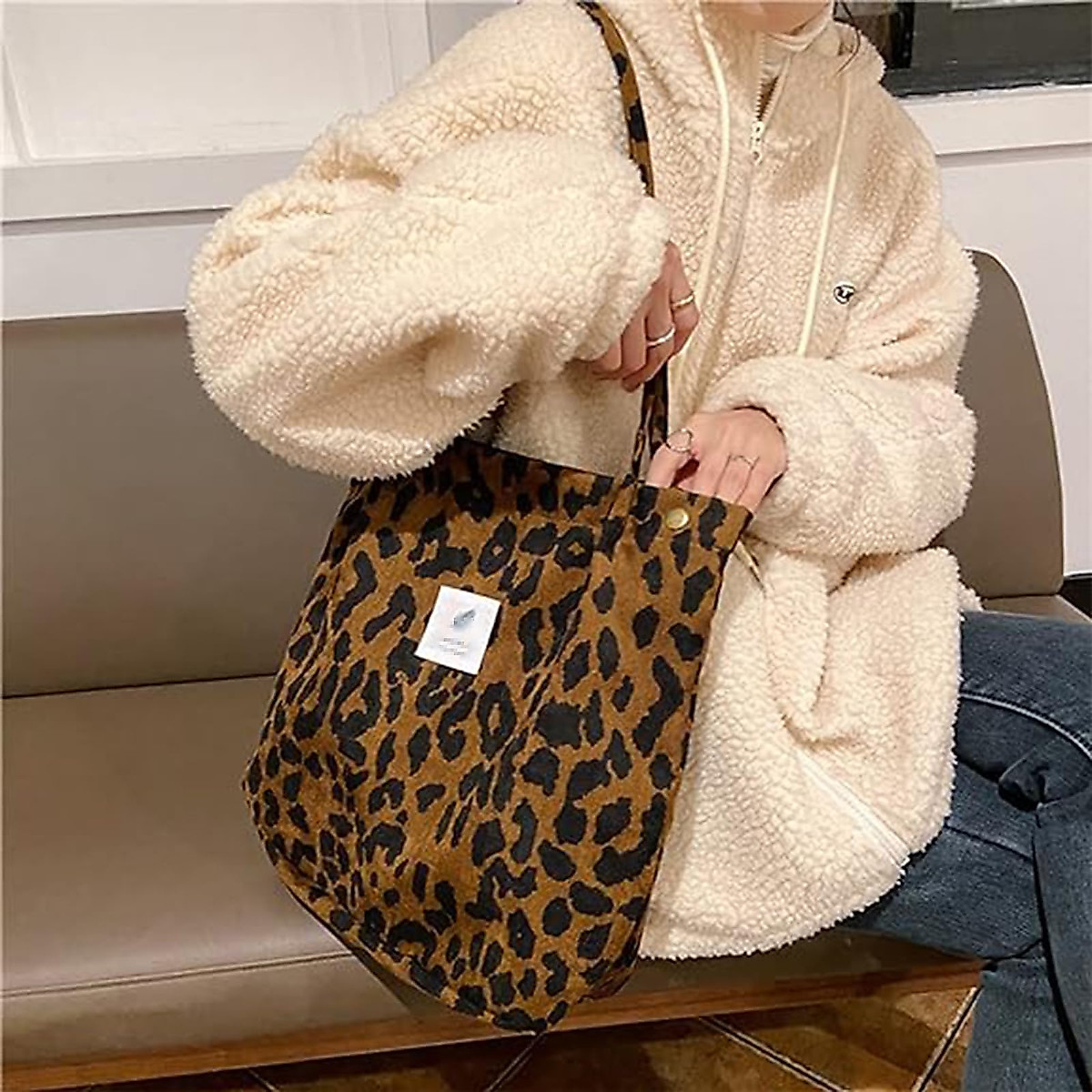 AioTio Women Handbag Shoulder Bag Women Handbag Large Fabric Bag Shopping Bag（leopard）