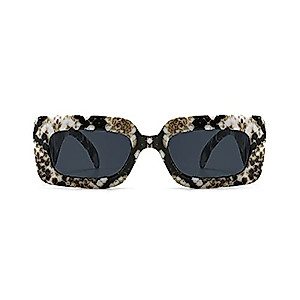 laureles/Square Snakeskin Pattern Rectangle Sunglasses Men Women Vintage Fluorescent Green Shade Glasses (C7)