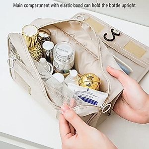 IMCUZUR Hanging Travel Toiletry Bag for Women, Water-resistant Makeup Bag Cosmetic Organizer for Traveling Accessories Toiletries (Beige)