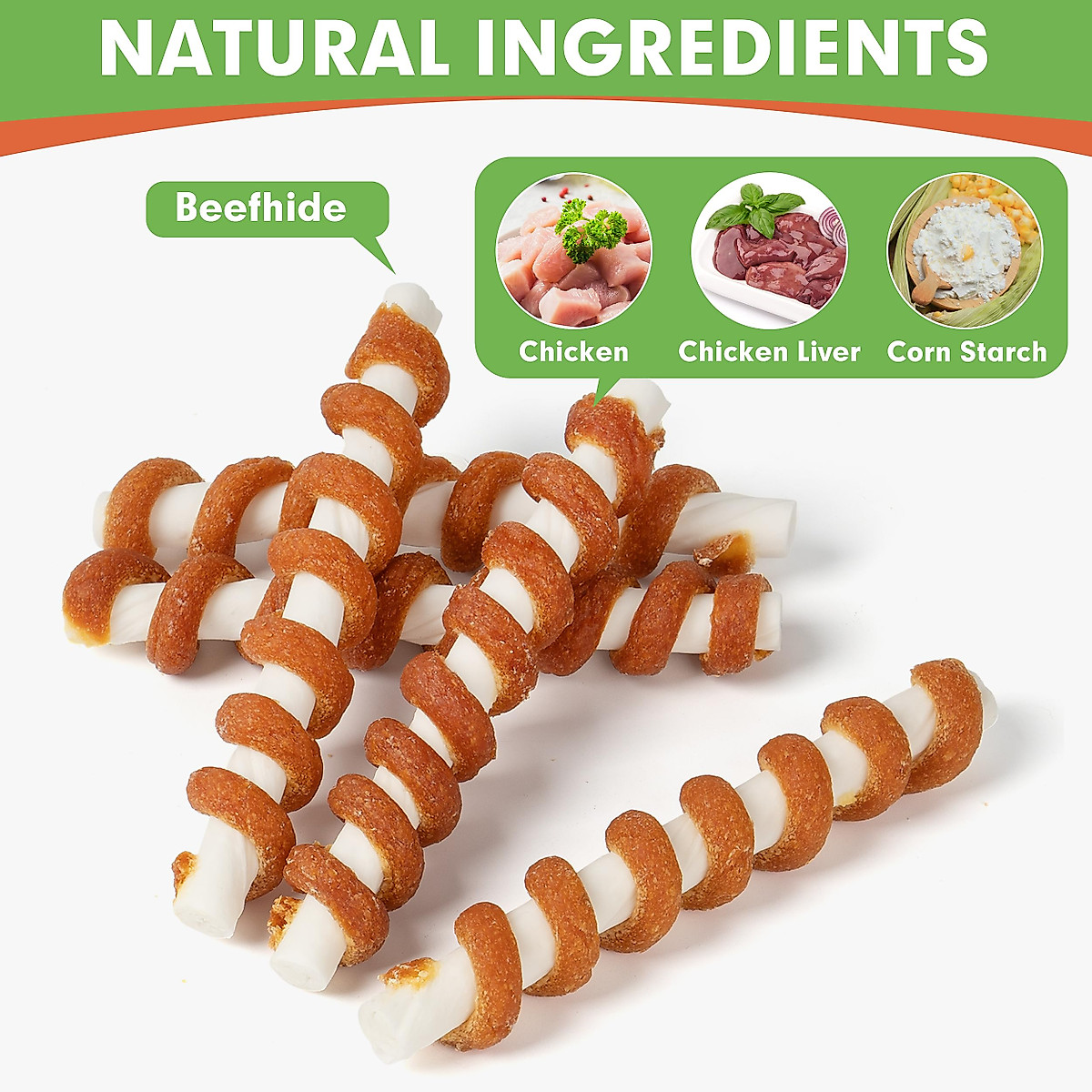 MON2SUN Dog Treats, 5 Inch Chicken Wrapped Rawhide Sticks, Dog Rawhide Twist for Small Dogs, Promotes Dental Health Dog Chew, 10.58oz (13 Count-Pack of 1)