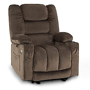 MCombo Electric Power Recliner Chair with Heat and Massage, USB Ports, Cup Holders, Reclining Chair for Living Room 6079 (Dark Brown)