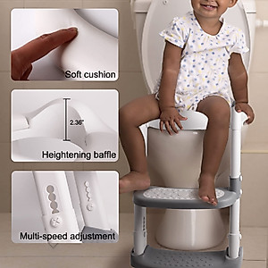 Toddler Toilet Seat with Step Stools Non-Slip Potty Chair for Kids Potty Training Seat with Ladder Adjustable Foldable Toilet with Splash Guard and Handles for Boys Girls