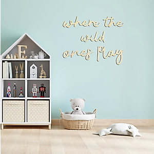 Playroom Wall Decor Where the Wild Ones Play Room Wooden Sign Wall Art Decoration for Boys and Girls Playroom Toy Room Kids Toddler Nursery Room Bedroom Home Word Cutouts Sign (Girl Pink)