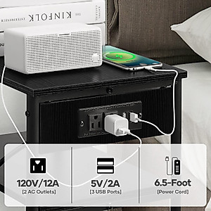 MOOACE Nightstand Black with Charging Station, 3 Tier Black Nightstand End Table with Storage Shelf, Narrow Side Table with USB Ports, for Living Room, Bedroom and Balcony, Black