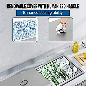 Drop-in Ice Chest Built in Ice Bin with Removable Cover SUS 304 Stainless Steel Ice Cooler Including Drain-Pipe & Drain Plug for Cold Wine Beer Beverage (23''L x 17''W x 13''H)