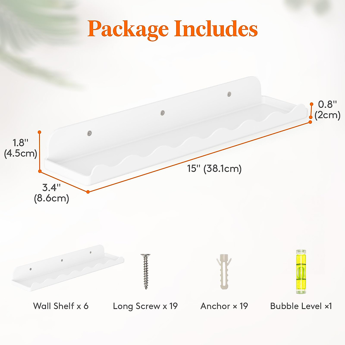 Lifewit Kids Bookshelf 6 Pack, 15" Acrylic Floating Shelves for Wall Mounted, White Clouds Nursery Book Toy Hanging Racks for Baby/Toddler/Children in Bedroom, Living Room Decor