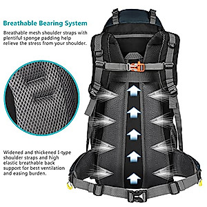 Esup 70L Hiking Backpack Camping Backpack Backpacking Backpack, Mountaineering Backpack with 65L+5L Rain Cover (Dark Blue)