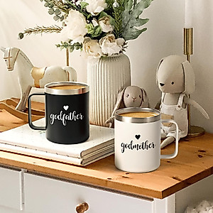 LiqCool Godparents Proposal Gift, Godmother & Godfather Mug Set with Keychain, Godparents Gift for Godmother Godfather, Will You be My Godparents Proposal, Christmas Baptism 12 Oz Black & White