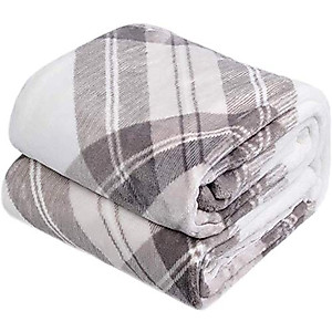 HOMRITAR Flannel Blanket with Plaid, Lightweight Cozy Throw Blanket Warm Bed Blanket fit Sofa and Couch (50 x 60 inch, Mocha Grey)