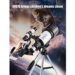 Jahy2Tech Telescope for Kids Adults Astronomy Beginners Professional Astronomical Refractor Telescope with 70mm Aperture and 300mm Focal Length,Adjustable Tripod Stand,Mobile Phone Holder(White)
