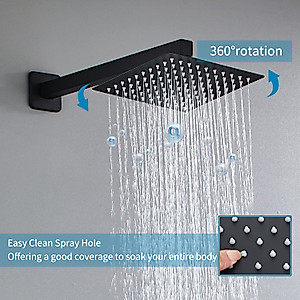 Anksaysh 8 Inch Shower System with Tub Spout, Black Shower Faucet Set for Bathroom, Square High Pressure Shower Head, 2-Setting Handheld Faucets Sets, Wall Mounted Rainfall Shower Valve Kit
