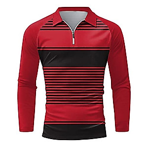 Lightning Deals Long Sleeve Polo Shirts for Men Causal Print Quarter Zip Collar Shirt Gym Workout Pullover Zip Up Sweatshirts Mens Athletic Long Sleeve Shirts Red 2X