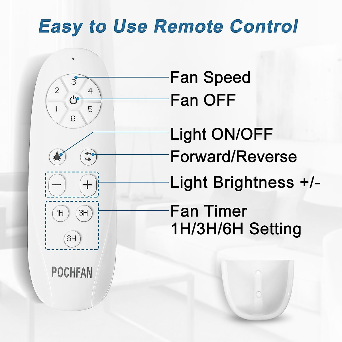 POCHFAN 52 inch White Ceiling Fans with Lights and Remote, Wooden 5 Blades LED Modern Ceiling Fan for Bedroom, Living Room, Dining Room, 3 CCT 6-Speed Quiet Reversible