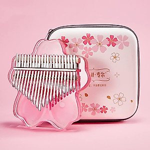 Sakura Finger Thumb Piano Portable 17/21 Keys Pink Mini Kalimba Finger Musical Instrument Gifts for Beginners (Pink 21 Keys)