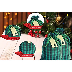 Eylola 6 Pieces 11.8 x 15.7 inch Christmas Buffalo Plaid Drawstring Bag Cotton Xmas Bag Plaid Present Bag Christmas Santa Sack Xmas Stocking Bag Party Supplies (Green and Black)