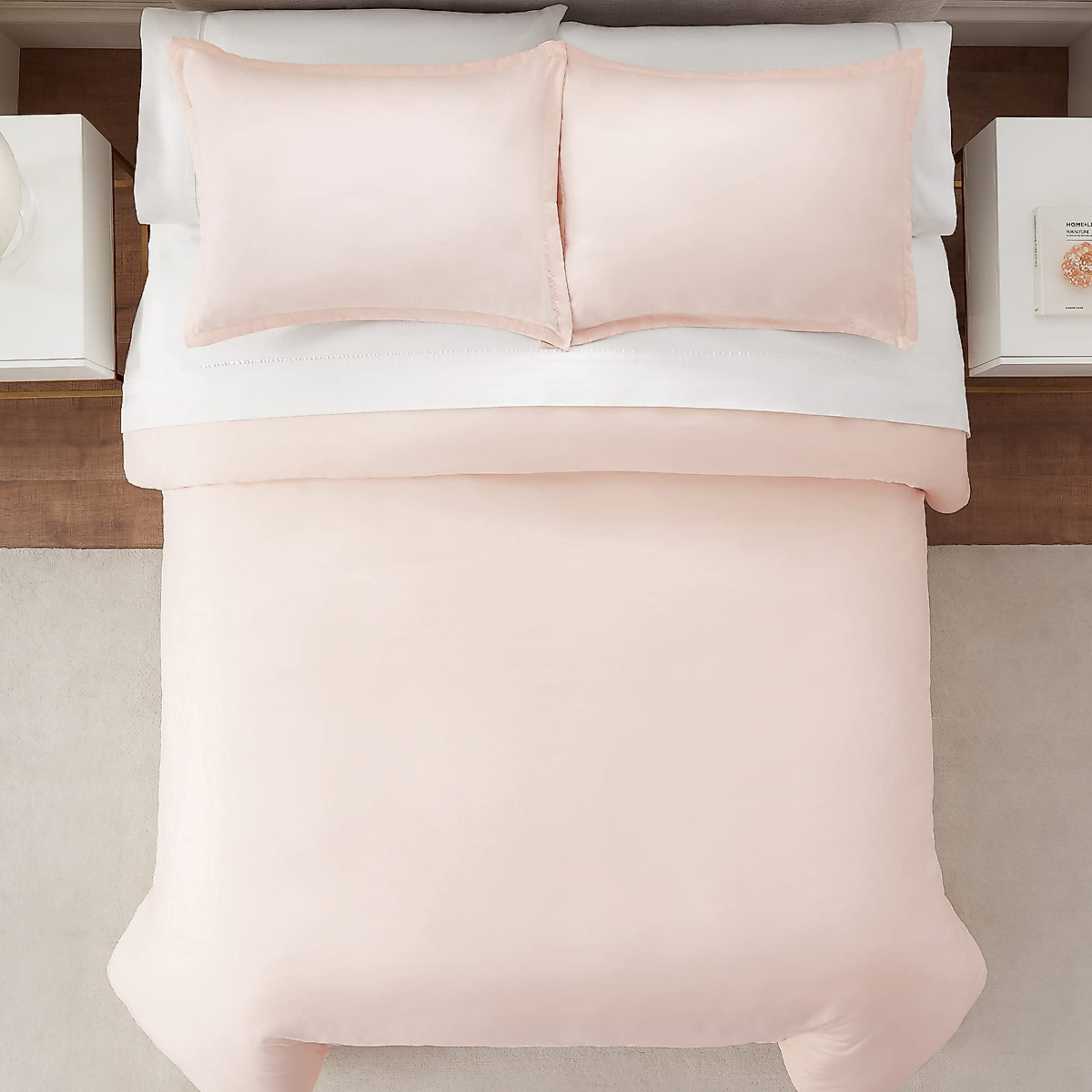 SERTA Simply Clean Ultra Soft Hypoallergenic Stain Resistant 3 Piece Solid Duvet Cover Set, Blush, Full/Queen