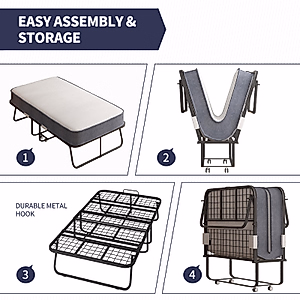 ZAFLY Folding Bed with 4 Inch Folding Mattress,Twin Size Portable Foldable Guest Bed Cot Bed for Adults,Space Saving Fold Up Rollaway Bed with Metal Frame and Headboard,75 x 31 Inch, 21055-A, Grey