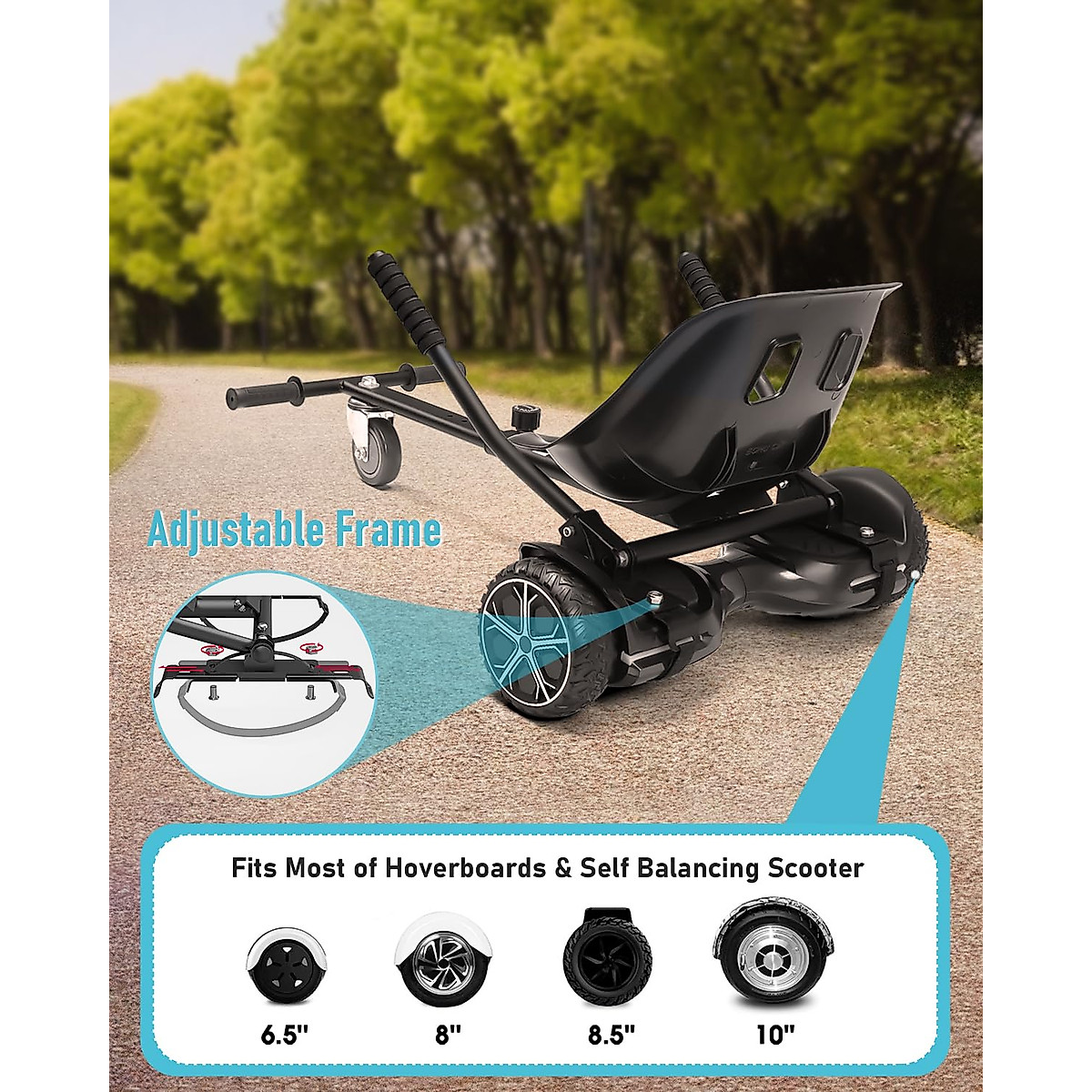 Gyroor Hoverboard Seat Attachment K1, Hover Board Accessory Go Kart with Adjustable Frame Length Compatible with 6.5'' 8'' 10'' Hoverboard, Best Hoverboard Go Kart for Kids and Adults-Black