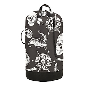 innewgogo Pirate Skull Nylon Travel Laundry Bag for Luggage Dirty Clothes Organizer with Drawstring Closure & Shoulder Straps Dirty Clothes Shoulder Bag for Apartment College Dorm Factories