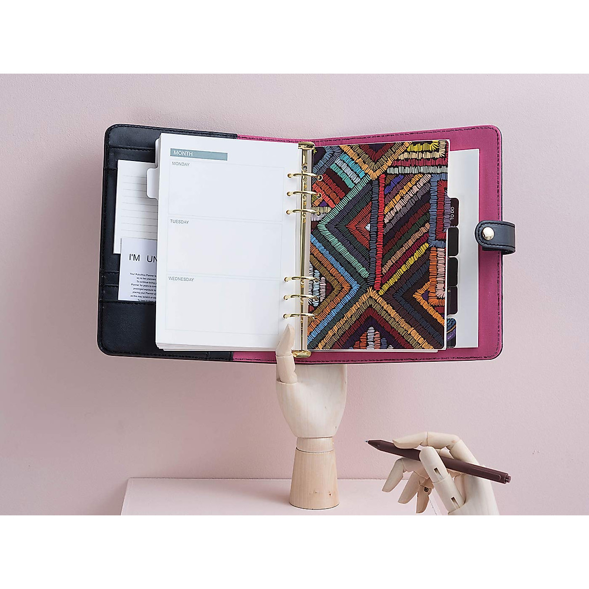 Guokichy Journal Travel Composition Notebook Filofax Planner Organiser Refills for Monthly Weekly Daily (Embroidery, A6)