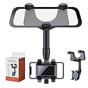 2022 Rearview Mirror Phone Holder for Car - Rotatable and Retractable Car Phone Holder, Multifunctional 360° Rear View Mirror Phone Holder Suitable for All Mobile Phones and All Car (Black 1PC)