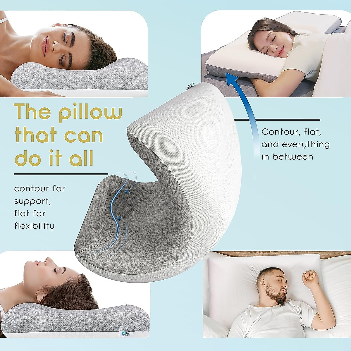 Reversible Plus+ Memory Foam Pillow Multipe Function- Widen Desgin Neck Contour Cervical Orthopedic Pillow- Firm Pillow for Back, Stomach and Side Sleepers - Pillow for Neck and Shoulder Pain