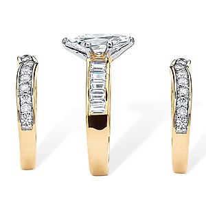PalmBeach Yellow Gold-plated Marquise Cut Cubic Zirconia Baguette Cut Bridal Ring Set Sizes 6-10 Size 8