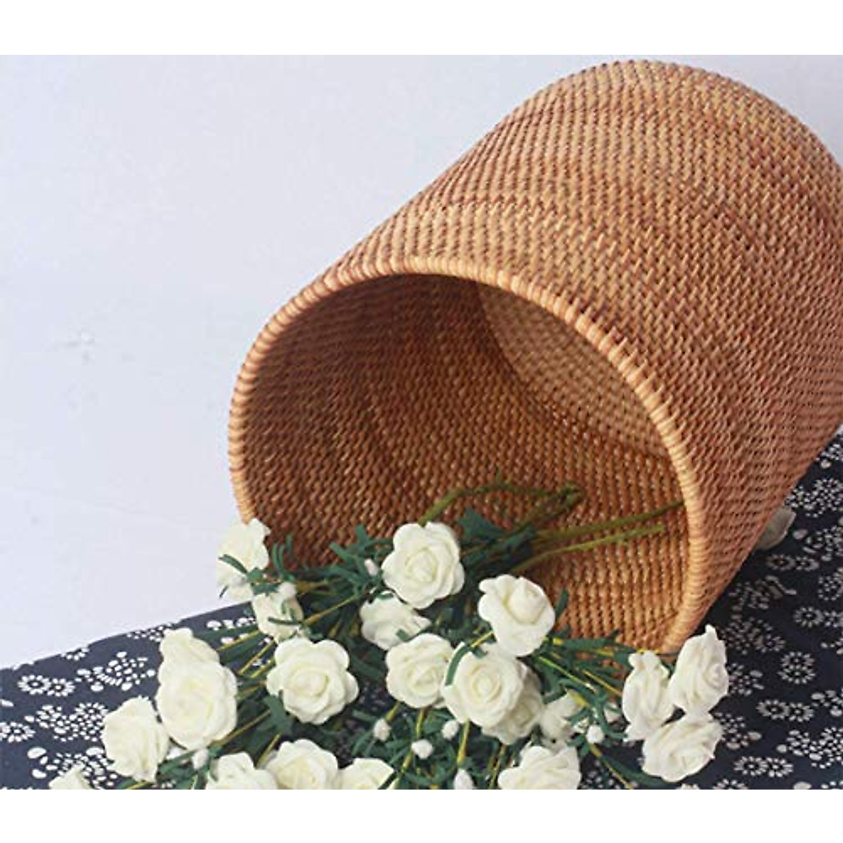 VECANCE Handmade Rattan Woven Wastebaskets, Multi-Functional Storage Basket 20x20cm