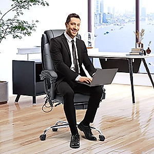 HOMREST 6-Point Massage Office Chair,Heated Executive Chair,Ergonomic Home Office Desk Chair,PU Leather with Retractable Footrest,Adjustable Armrest & Head Support(Black)