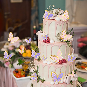 60Pcs Butterfly Cupcake Topper Pink Purple Gold, Lively 3D Butterflies for Cake Decor Birthday Anniversary Kids Wedding Girl Women Party Wall Food Decorations,Mixed Size