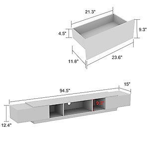 AIEGLE Modern TV Stand for 100+ Inch TVs, 94.5" W Entertainment Center with 2 Drawers & Shelves, Large Media Console Table TV Cabinet with Storage, White