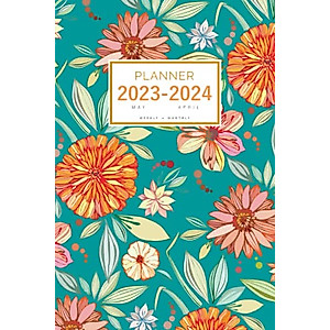 Planner 2023-2024: 6x9 Weekly and Monthly Organizer from May 2023 to April 2024 | Creative Colorful Aster Flower Design Teal