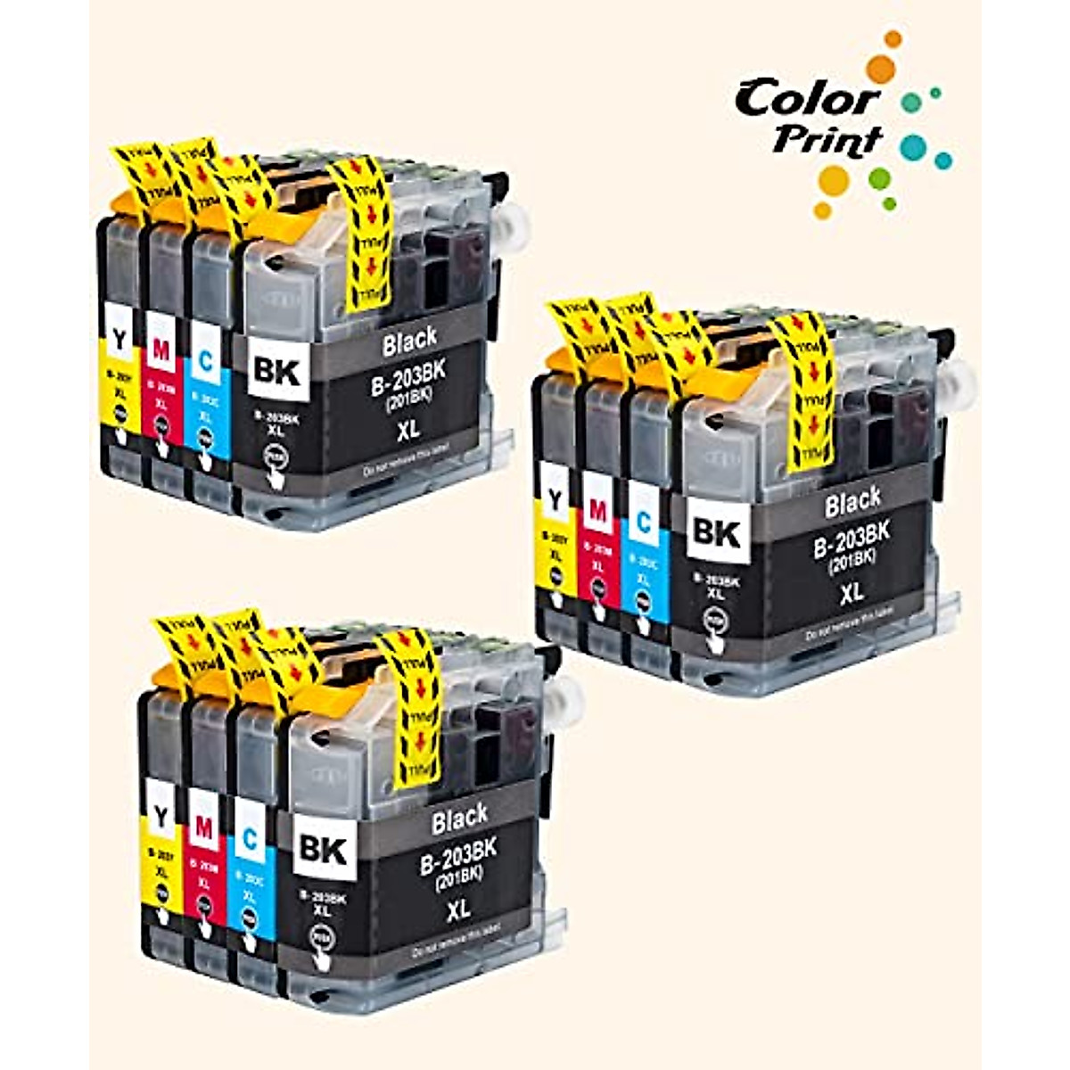 12-Pack ColorPrint Compatible LC203XL Ink Cartridge Replacement for Brother LC-203XL Used for MFC-J480DW J680DW J880DW J885DW J4420DW (3BK,3C,3M,3Y)