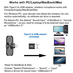 CKOKC Wireless Microphones for Android Phone & Computer/Laptop, Mini Professional Wireless Lavalier Microphone for Video Recording Podcast Cordless Lapel Mic with USB C