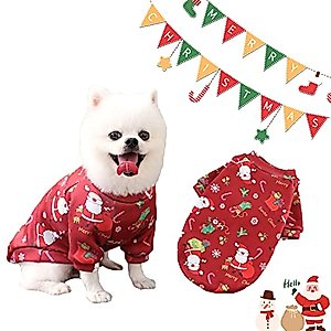 Aimondow Pet Dog Christmas Clothes Costume, Xmas Holiday Santa Warm Soft Puppy Sweater, Christmas Party Cosplay Costumes for Small Medium Dogs and Cats (Printed, Medium)