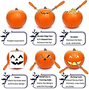 Pumpkin Carving Kit Tools，Halloween Pumpkin Decorating Kit Carving Knife - 8PCS Pumpkin Sculpting Tools Professional Stainless Steel Heavy Duty Knife Pumpkin Carving Sets