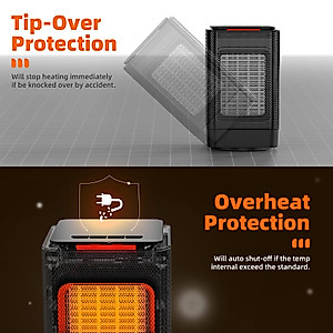 Space Heater, Portable Oscillating Heaters for Indoor Use, 3 Adjustable Heating Mode with Tip-over & Overheating Protection for Office Desk