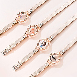 EVERLEAD Carving Round Aromatherapy Essential Oils Diffuser Locket Bracelet 316l Stainless Steel Real Leather Bracelet (Style 10)